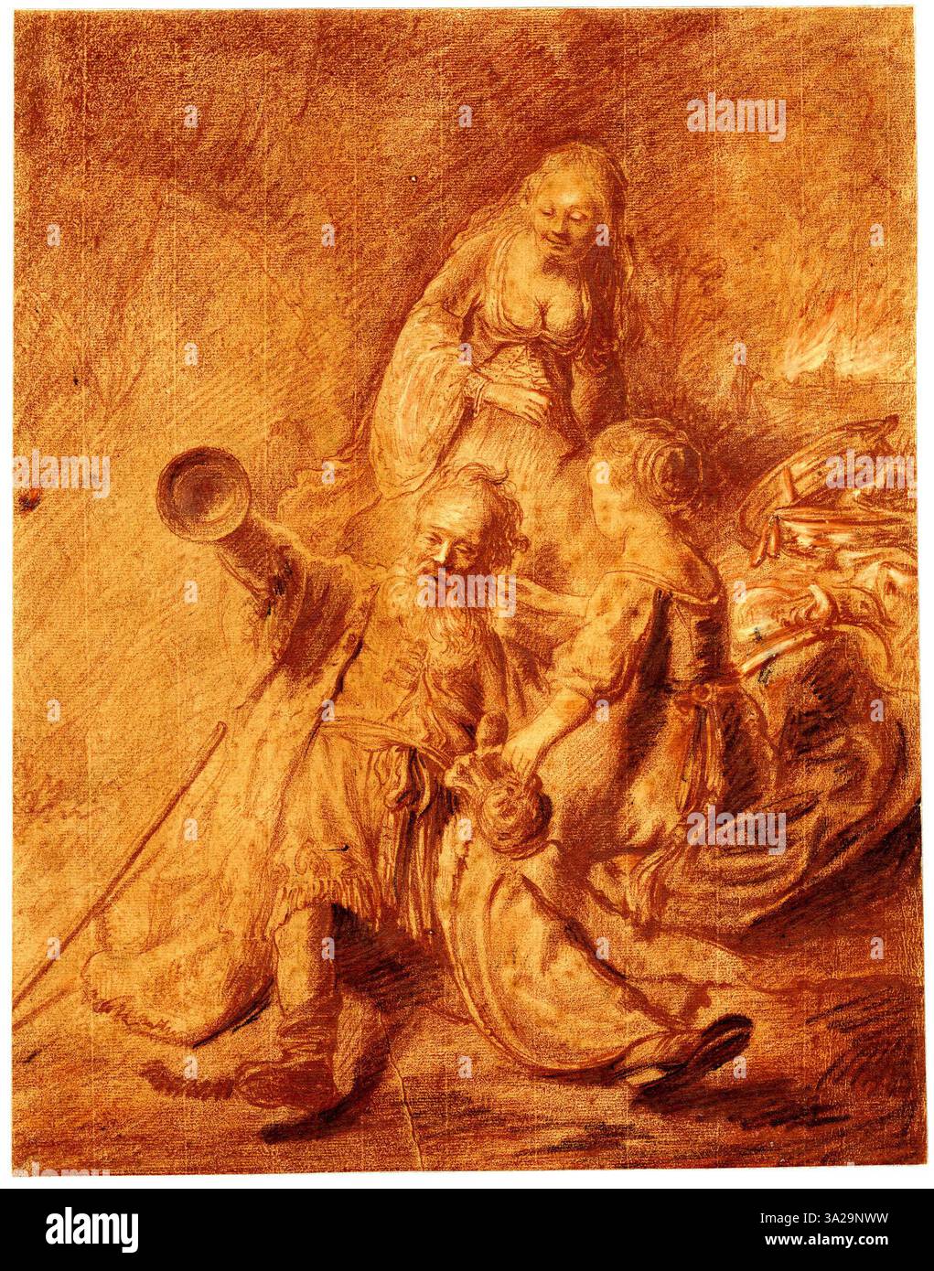 A reproduction depicting the biblical scene of Lot and his daughters ...