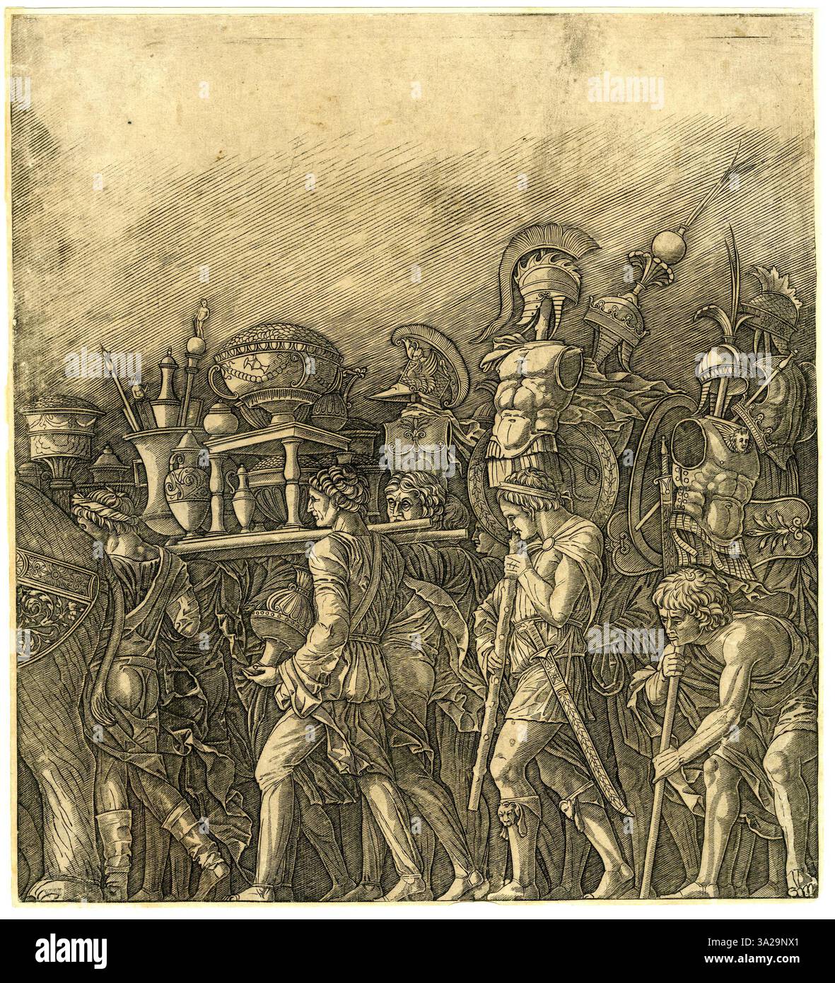 This reproduction of The Triumph of Caesar depicts soldiers carrying ...