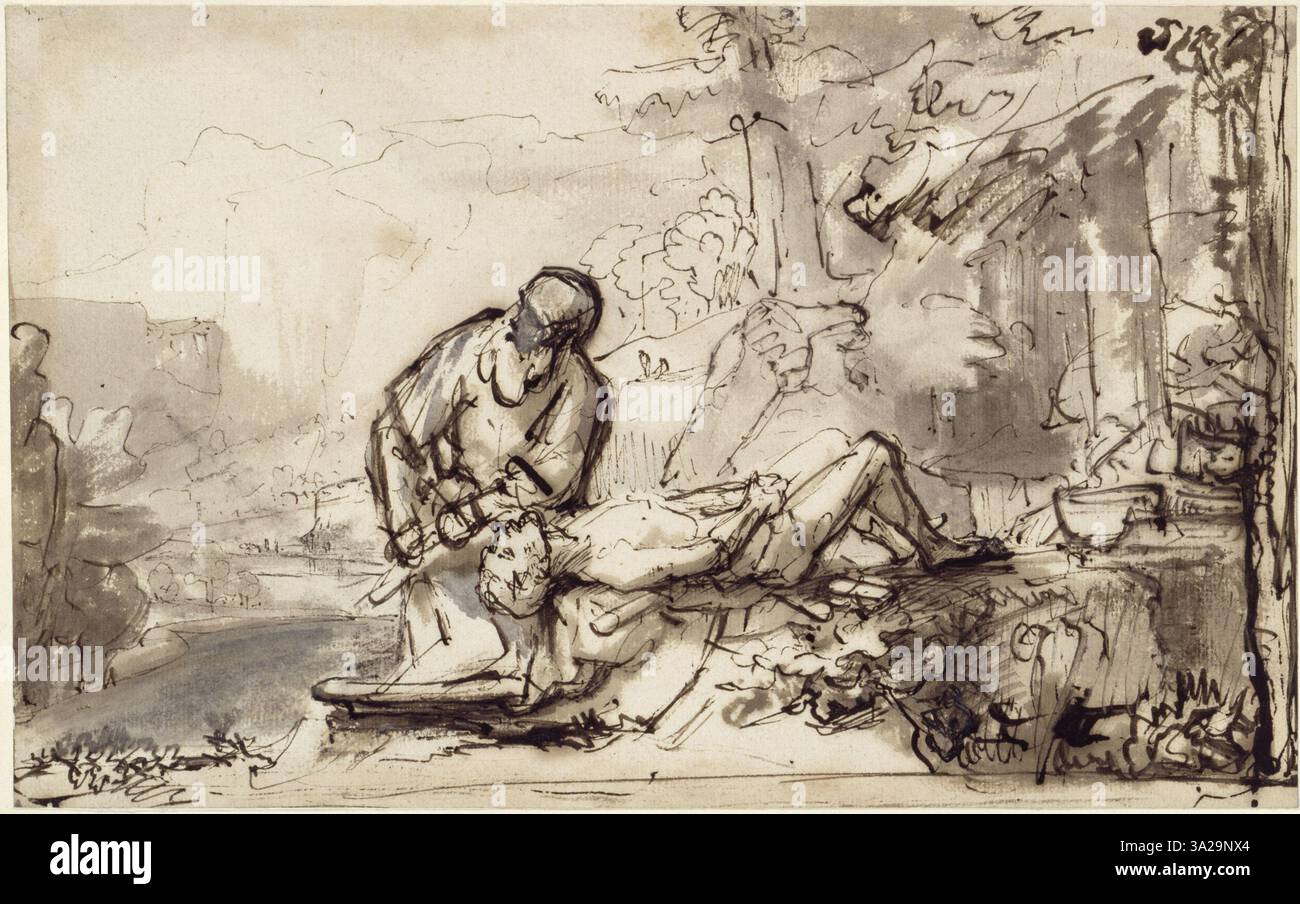 In this dramatic scene, Rembrandt depicts the binding of Isaac ...