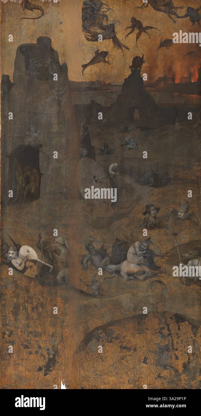 This painting, titled 'Hell,' by Hieronymus Bosch presents a chaotic ...