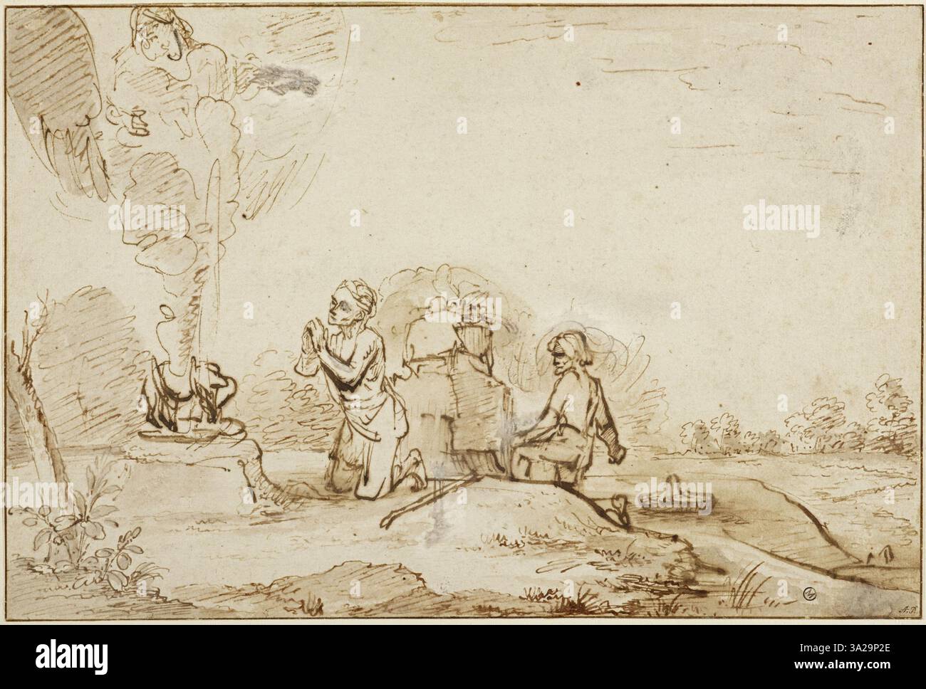This scene depicts the biblical sacrifice of Cain and Abel, capturing ...