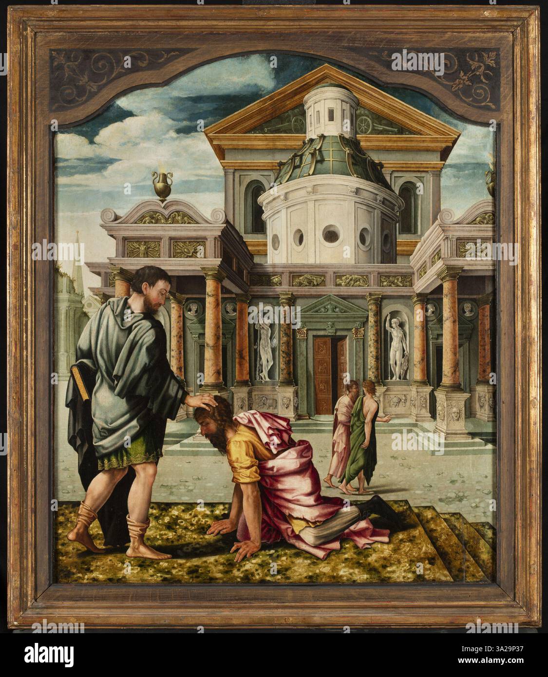 This altarpiece by Lambert Lombard depicts Saint Denis with religious ...