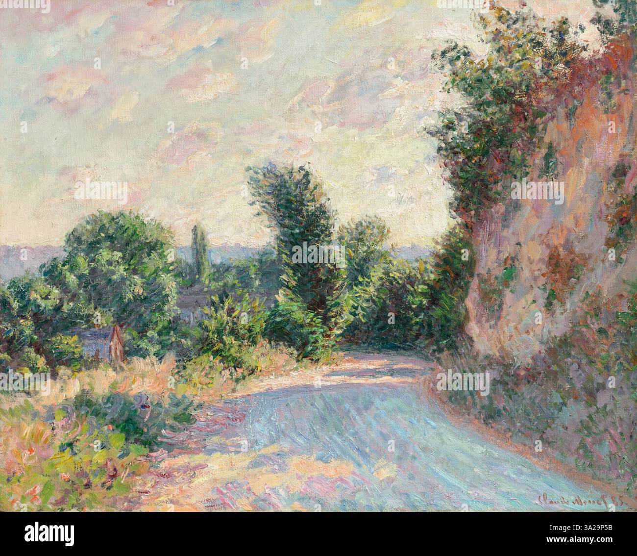 'Route près de Giverny' (1885) by Claude Monet shows a country road ...