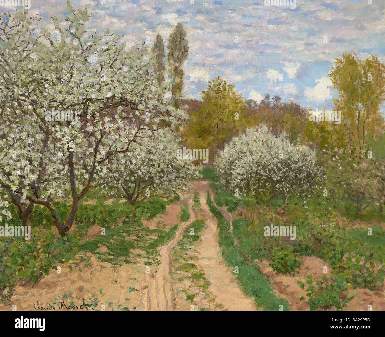 'Pommiers en fleurs' (1872) by Claude Monet features a blossoming ...