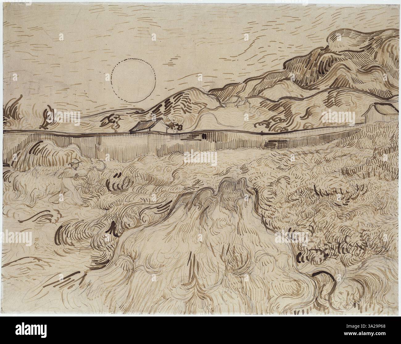 This rural scene depicts a field with a reaper, showcasing Vincent van ...