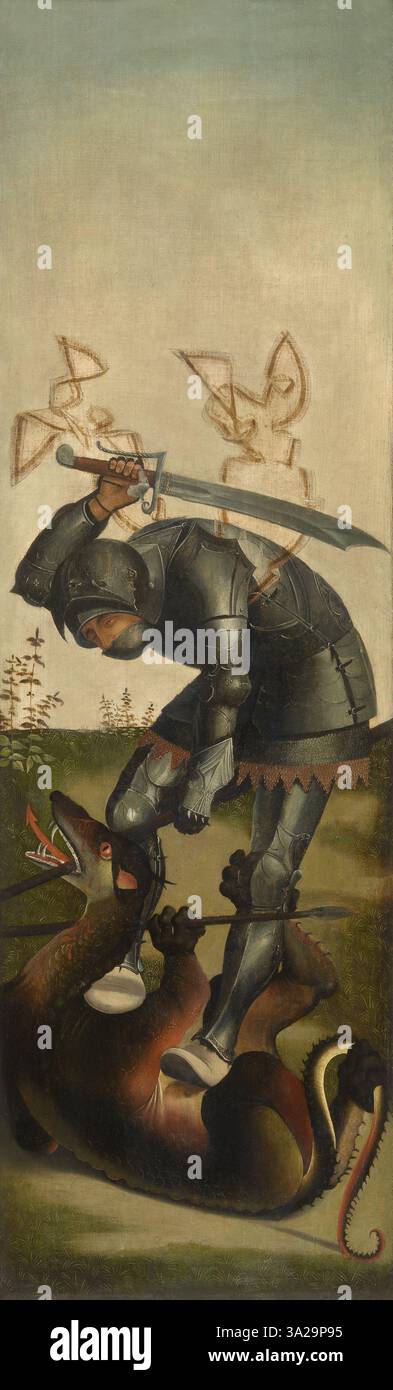 This painting depicts Saint George, shown in armor and poised to slay ...