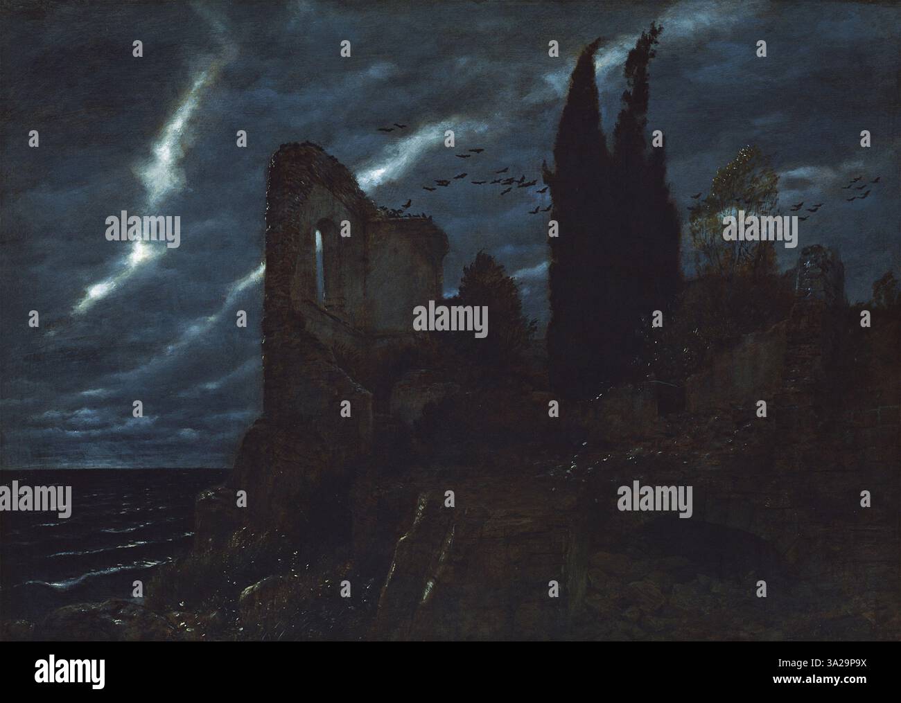 'Ruine am Meer' (Ruins by the Sea), painted in 1880, shows a dramatic ...
