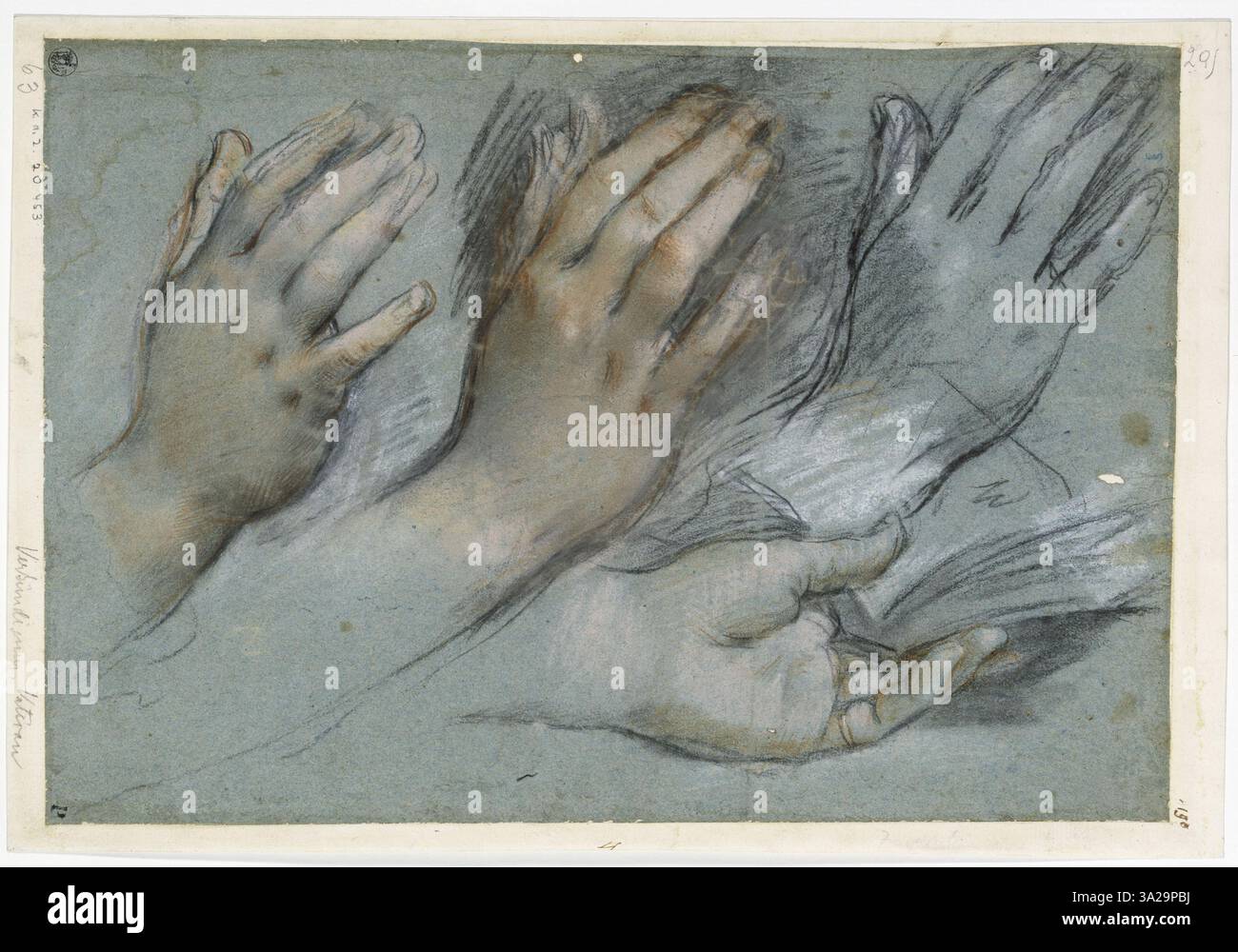 This study sheet by Federico Barocci features four hand studies for the ...