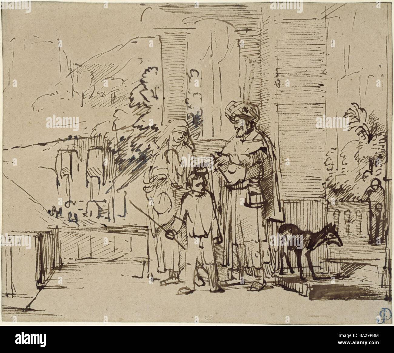 This artwork portrays the biblical story of Hagar’s expulsion, where ...