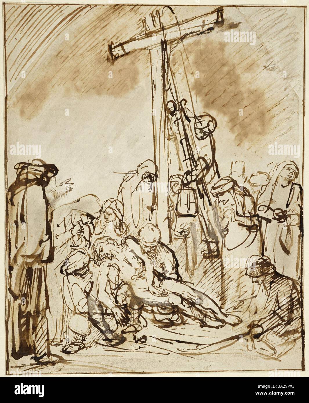 This piece shows the removal of Christ’s body from the cross, focusing ...