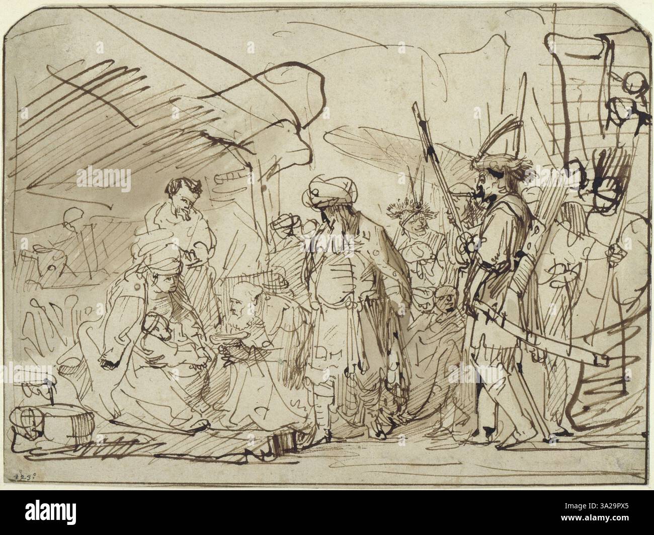 This painting depicts the biblical scene of the Three Kings presenting ...