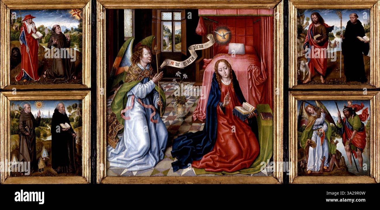 The 'Triptych of the Annunciation' by the Master of the Legend of St. Ursula, painted around ...