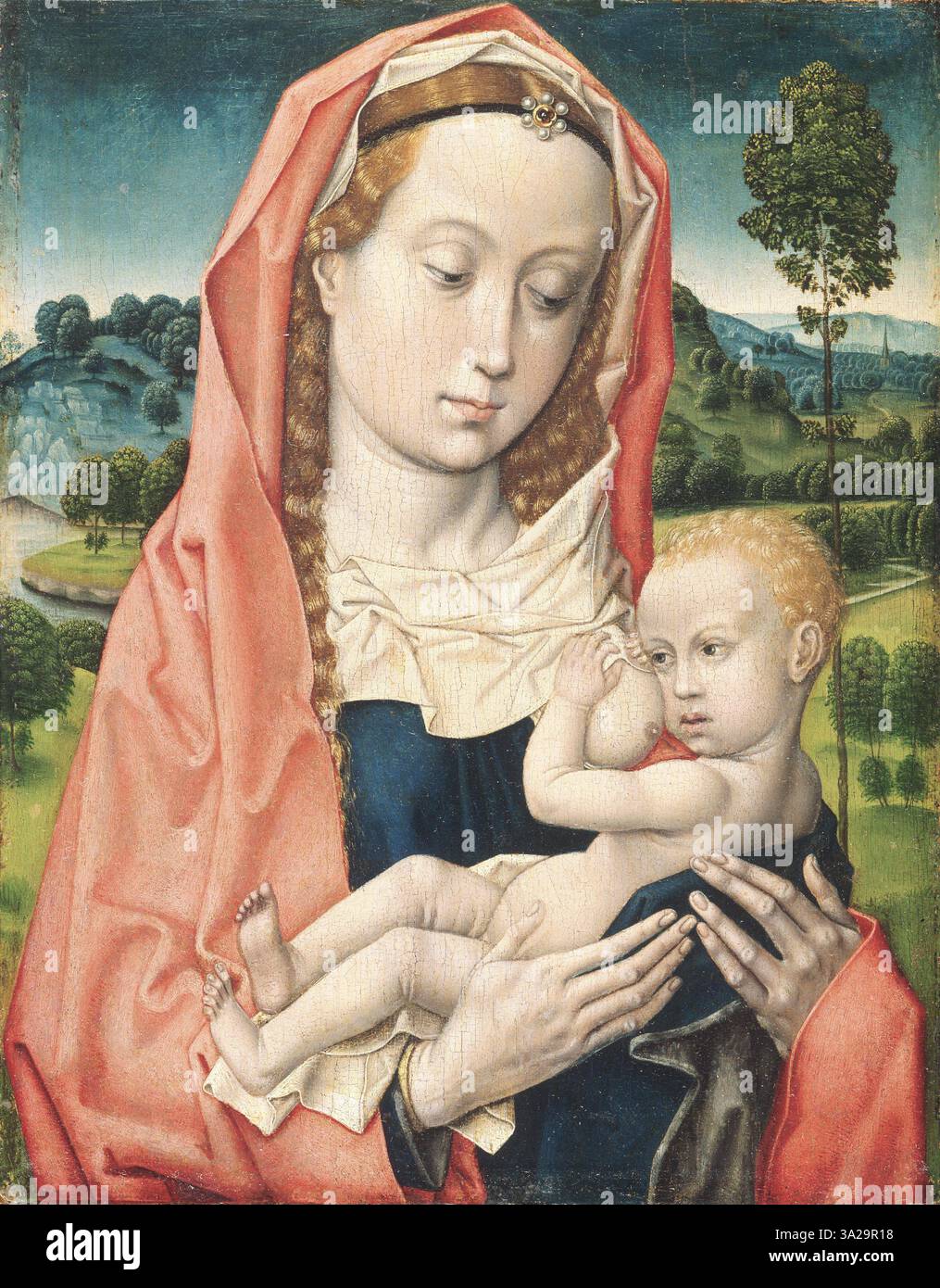 Attributed to Hugo van der Goes, this 15th-century painting depicts the Virgin and Child. The ...