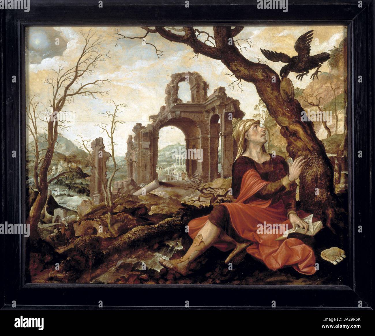 This painting, from the circle of Maarten van Heemskerck, depicts the biblical scene of Elijah ...