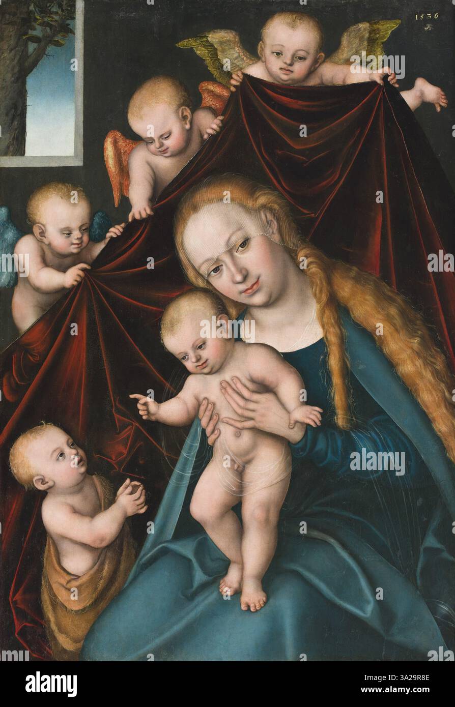 This painting by Lucas Cranach the Elder depicts the Madonna and Child, accompanied by the ...