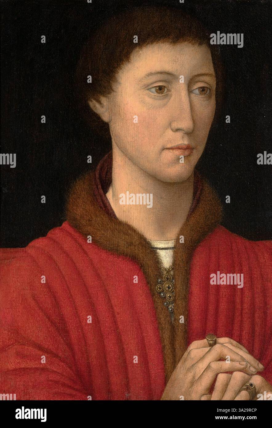 This mid-15th century portrait, attributed to a follower of Rogier van der Weyden, showcases a ...