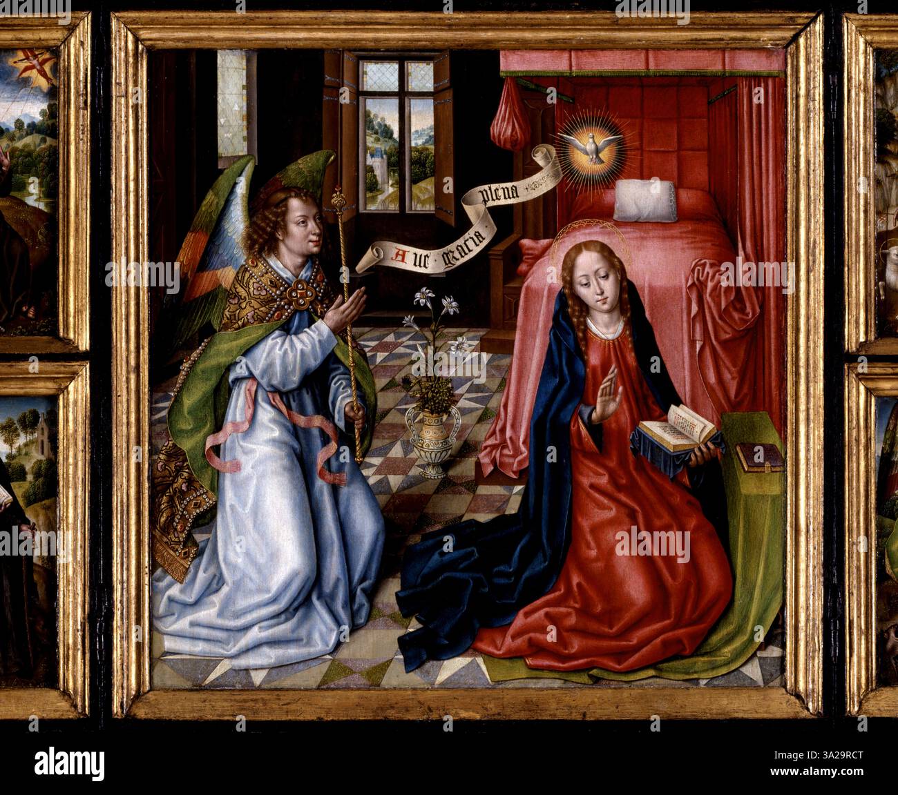 The first panel of the Triptych of the Annunciation features the ...