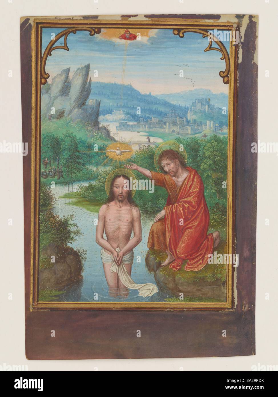 The Baptism of Christ from the Beatty Rosarium, illustrated by Simon Bening. The verso portrays ...