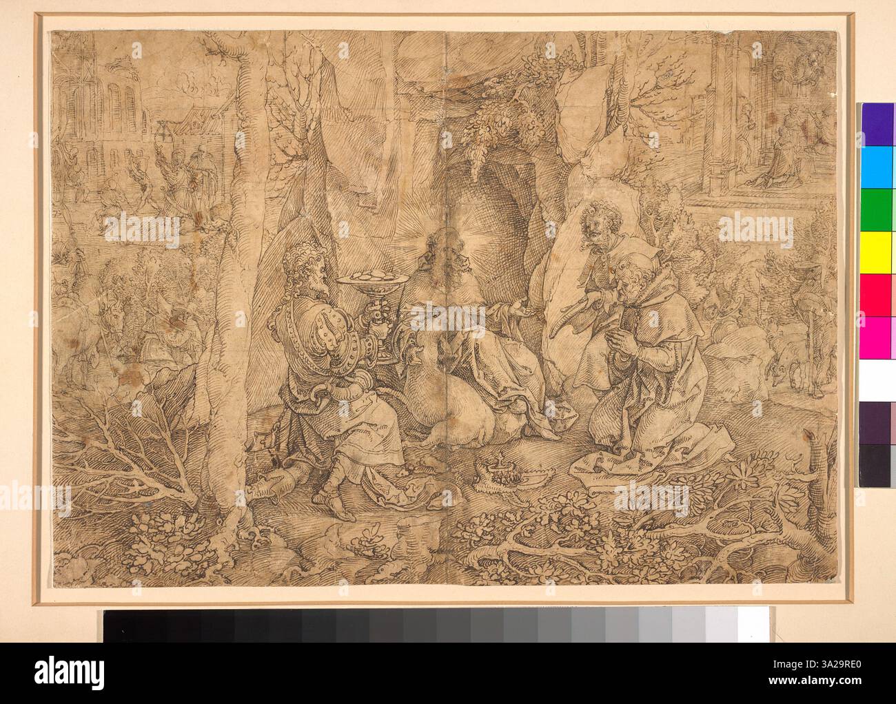 The painting attributed to Jan Gossaert portrays the legendary life of Saint Giles, showcasing a ...