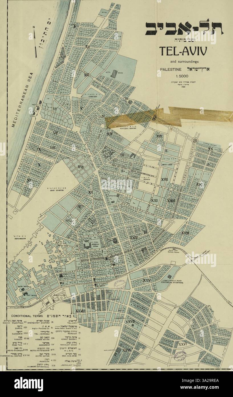 A map of Tel Aviv and its surroundings from 1923, offering a detailed ...
