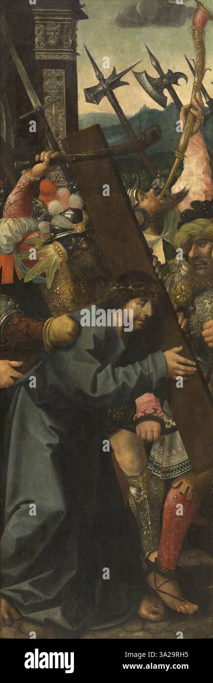 Bernard van Orley’s 'The Bearing of the Cross' depicts Christ carrying the cross towards his ...
