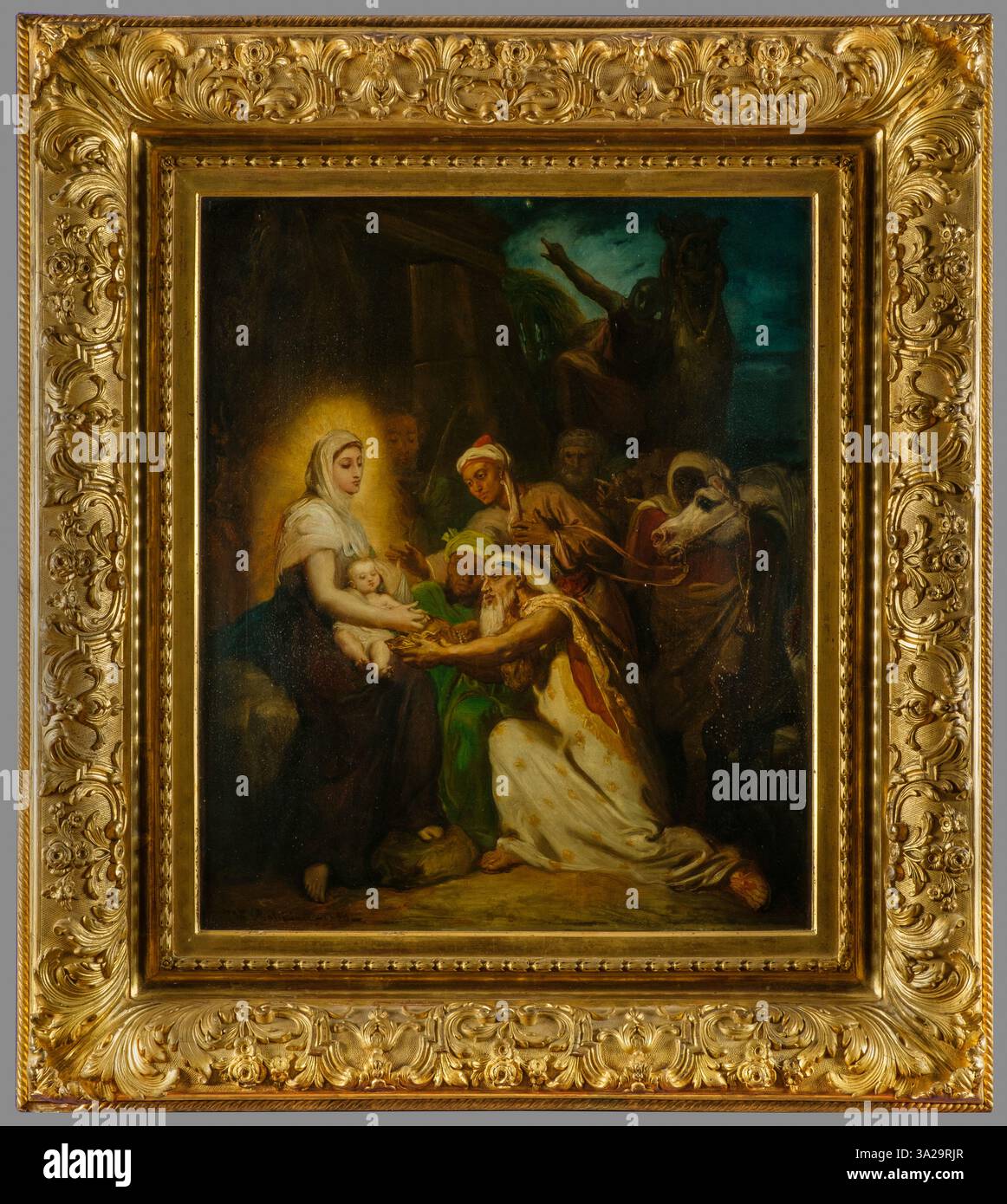 This artwork portrays the moment of the Adoration of the Magi ...