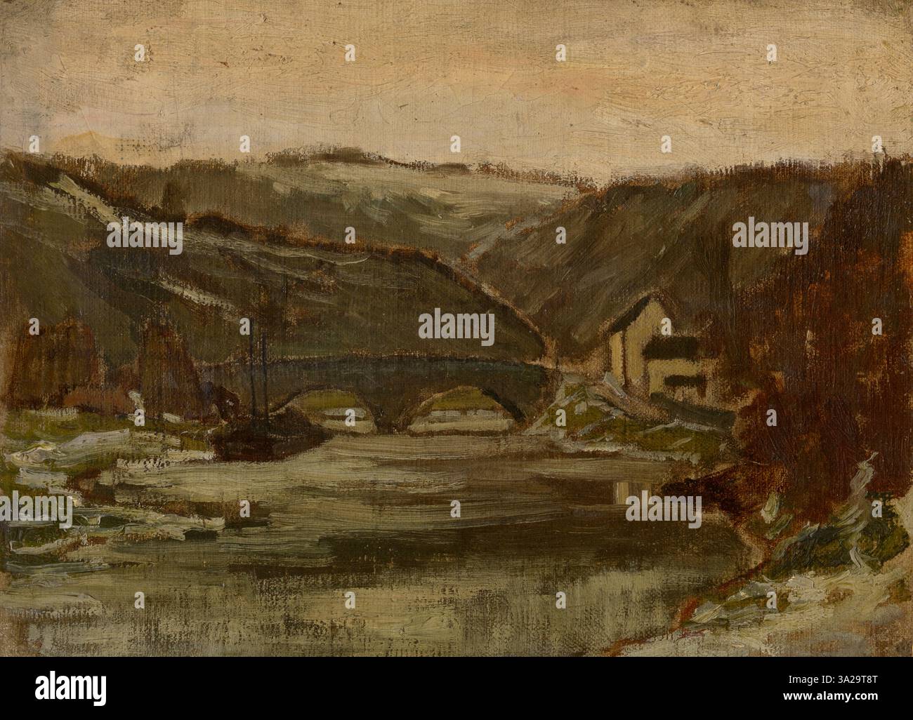 'Pont sur la Lesse' by Félicien Rops features a bridge crossing over ...