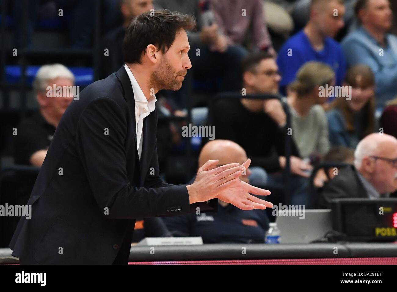 Spirou's coach Sam Rotsaert pictured during a basketball match between ...