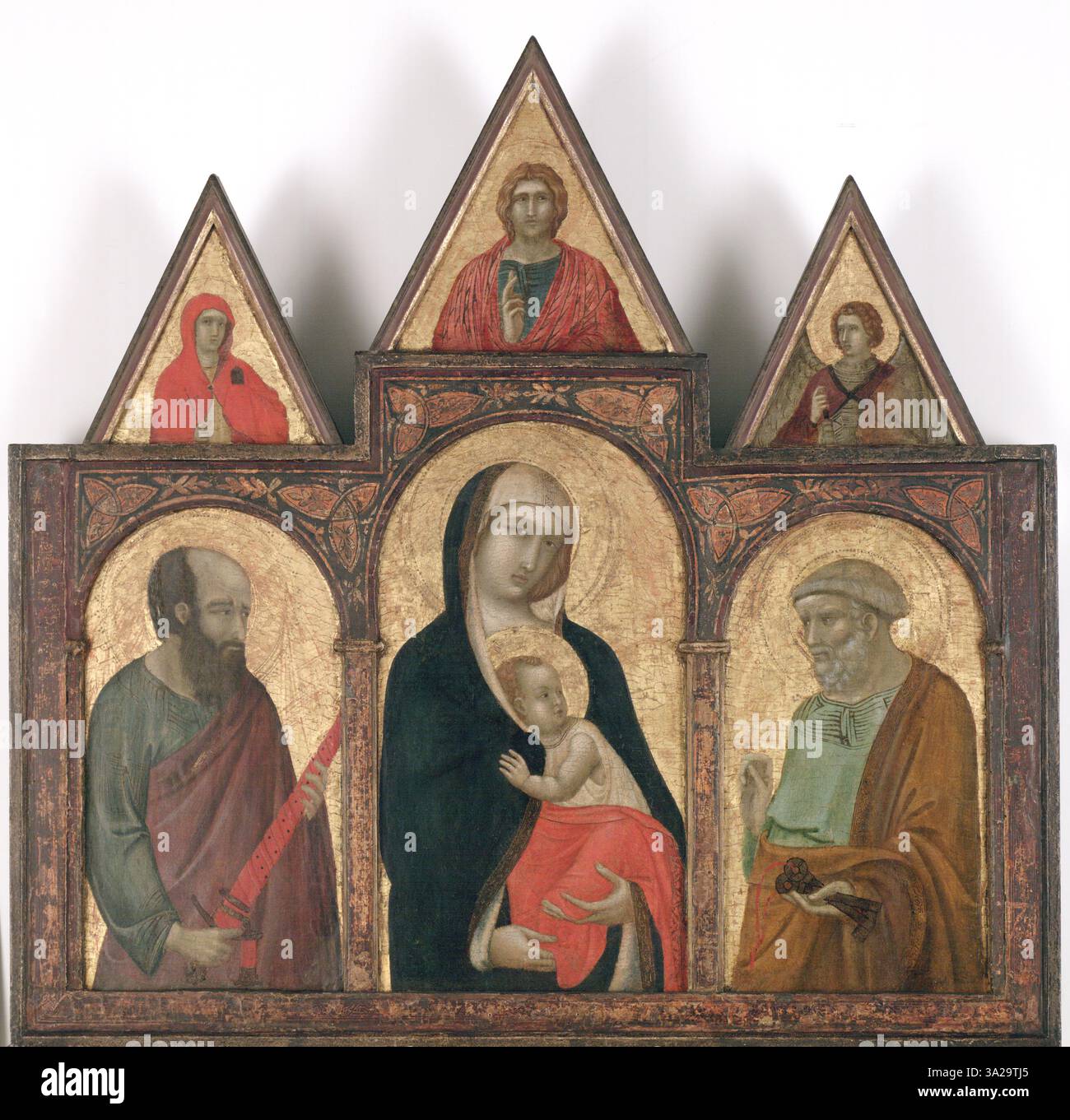 This work by Pietro Lorenzetti depicts the Virgin and Child flanked by ...