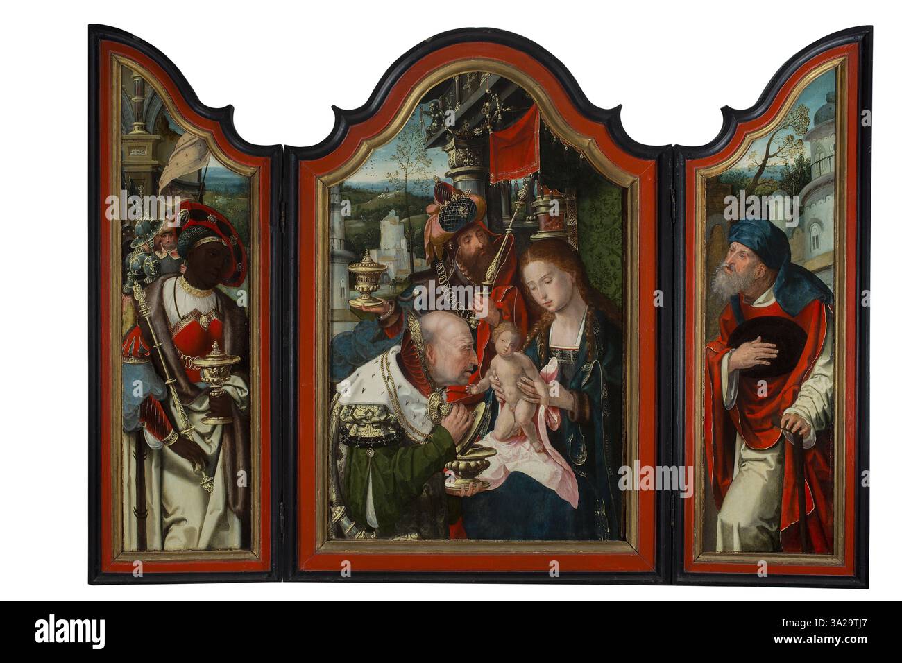 This altarpiece by the Master of 1518 depicts the Adoration of the Magi, showing the Three Kings ...
