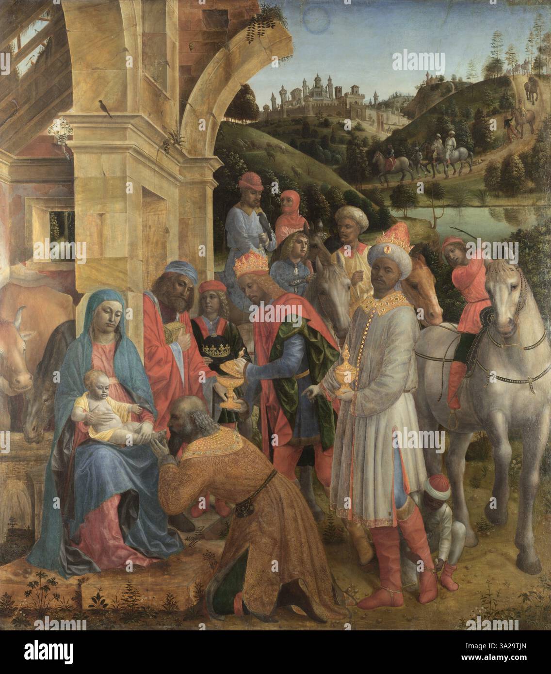 'The Adoration of the Kings' by Vincenzo Foppa depicts the three Magi presenting gifts to the ...