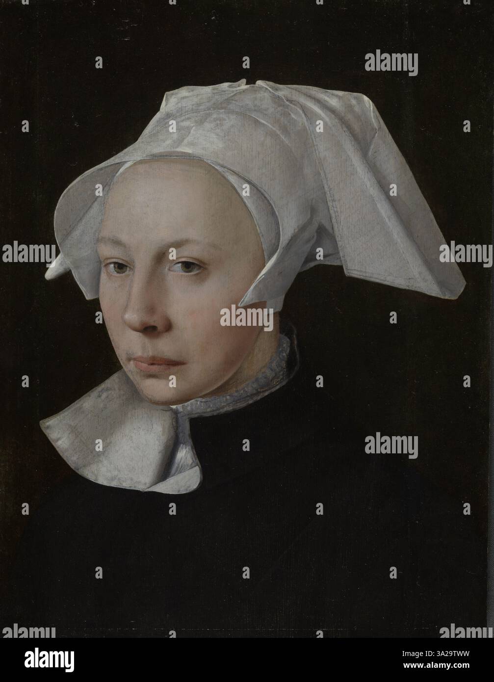 This portrait by Jan van Scorel captures the likeness of a woman in the 16th century, featuring ...