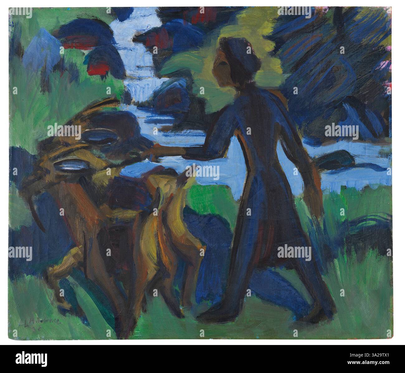'Frau mit Ziege' (Woman with Goat) depicts a woman interacting with a ...