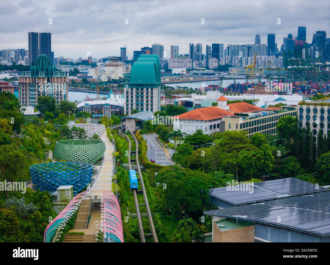 03 12 2025 - Singapore. Sentosa island and Sentosa Express tram track ...