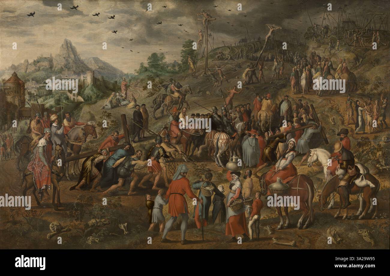This painting by Pieter Aertsen portrays Christ carrying the cross towards his crucifixion. The ...