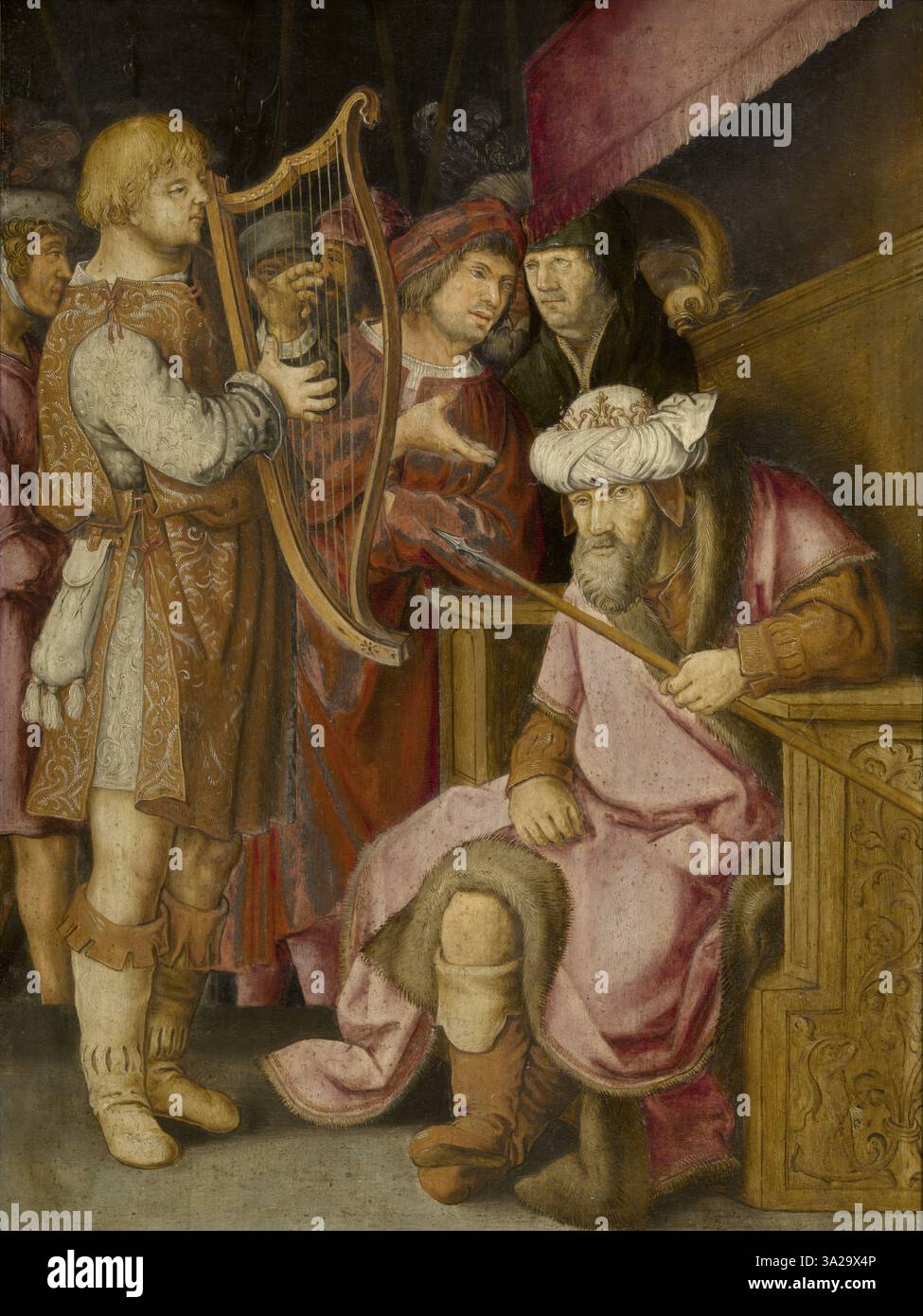 *David Playing his Harp for Saul* by Lucas van Leyden portrays the ...