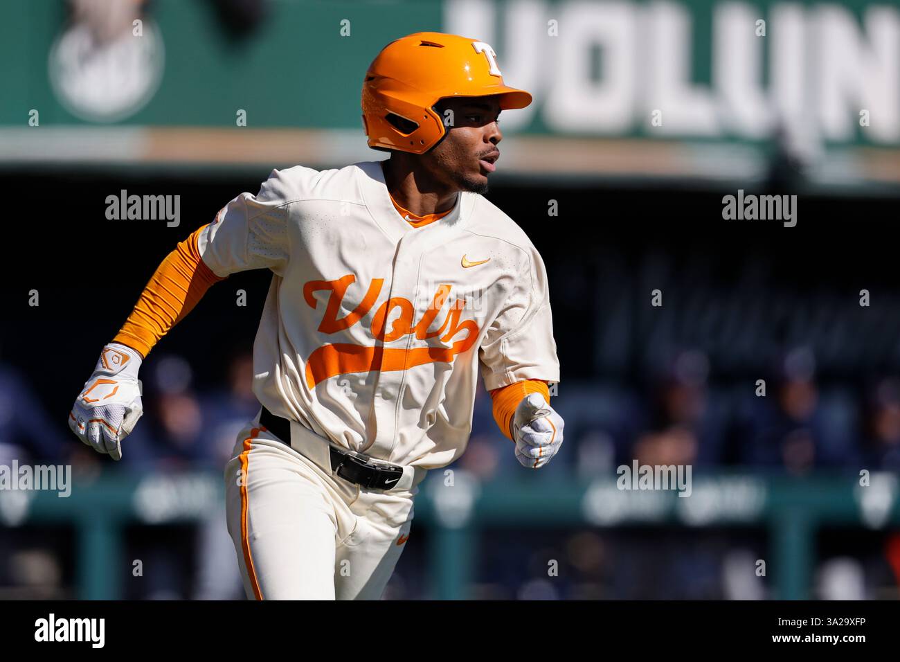 Tennessee Volunteers designated hitter Jay Abernathy (8) hustles to ...