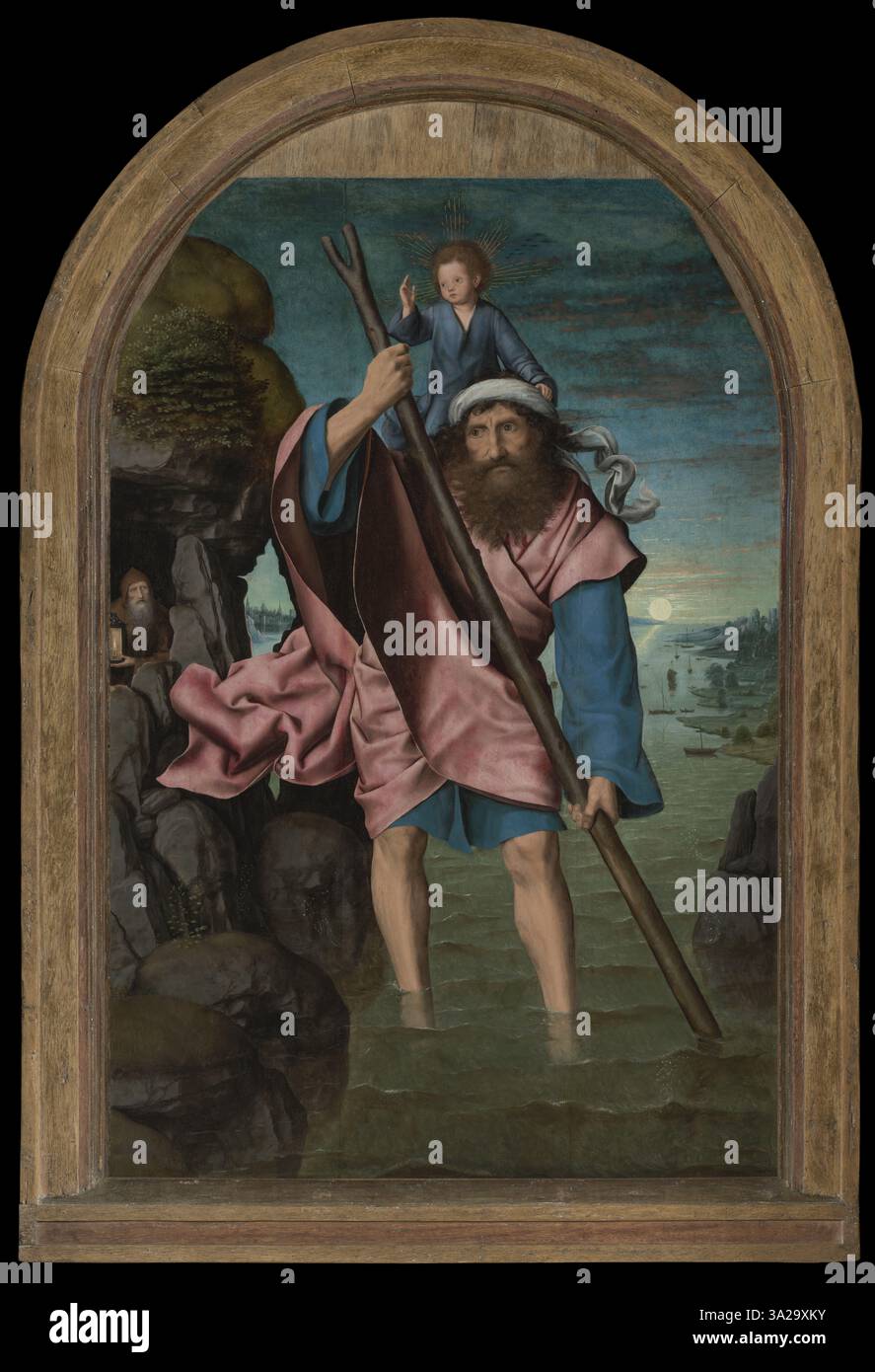 Massys' depiction of Saint Christopher shows the saint carrying the ...