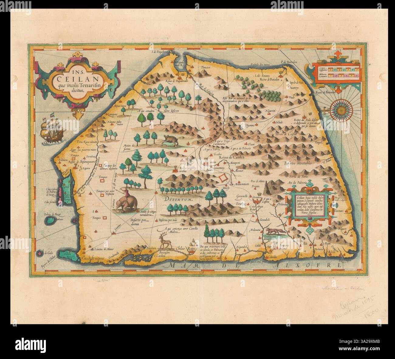 This 1595 map by Petrus Plancius depicts Sri Lanka, known as Ceylon ...