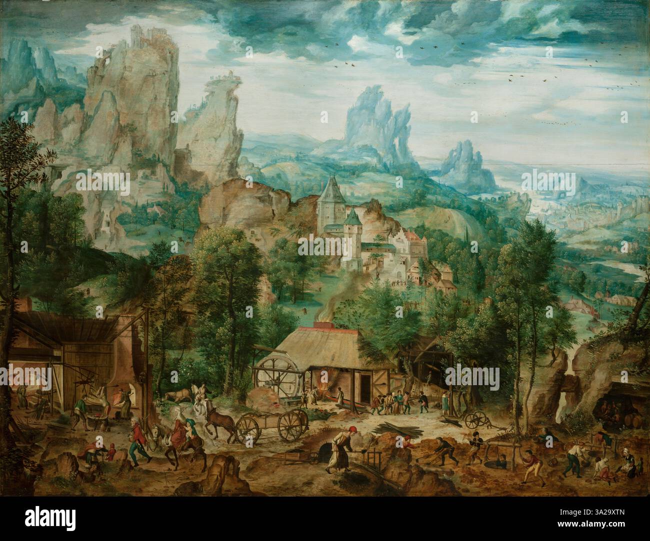 In this painting, Herri met de Bles depicts a foundry in a detailed ...