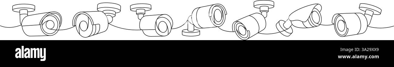 Security cameras one line continuous drawing. External CCTV camera ...