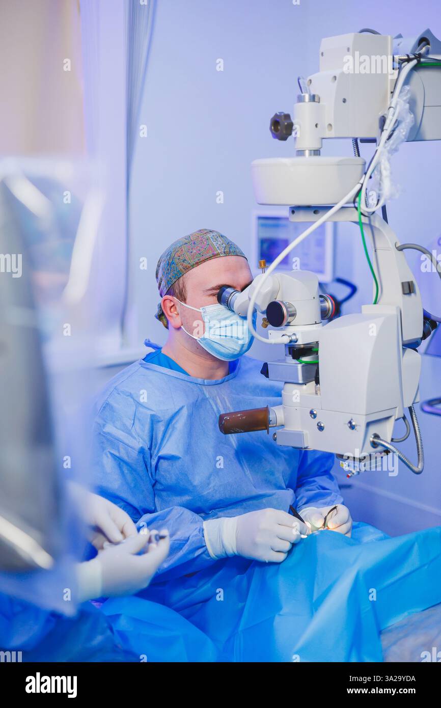 Operation under a surgical microscope for vision correction. Eye ...