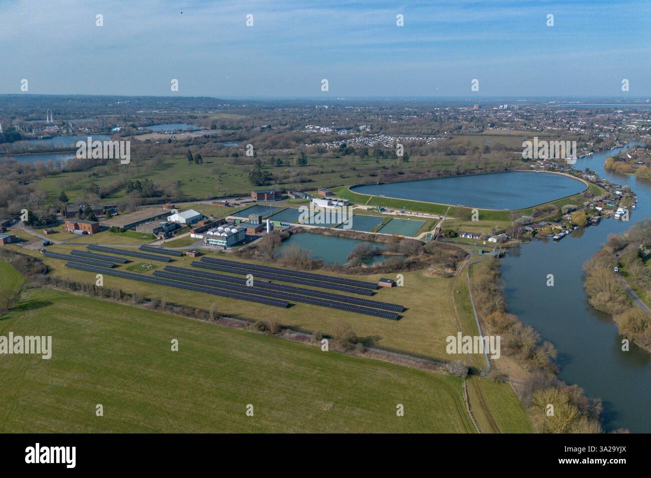 Aerial view of Northern Burway reservoir, Chertsey Water Treatment ...