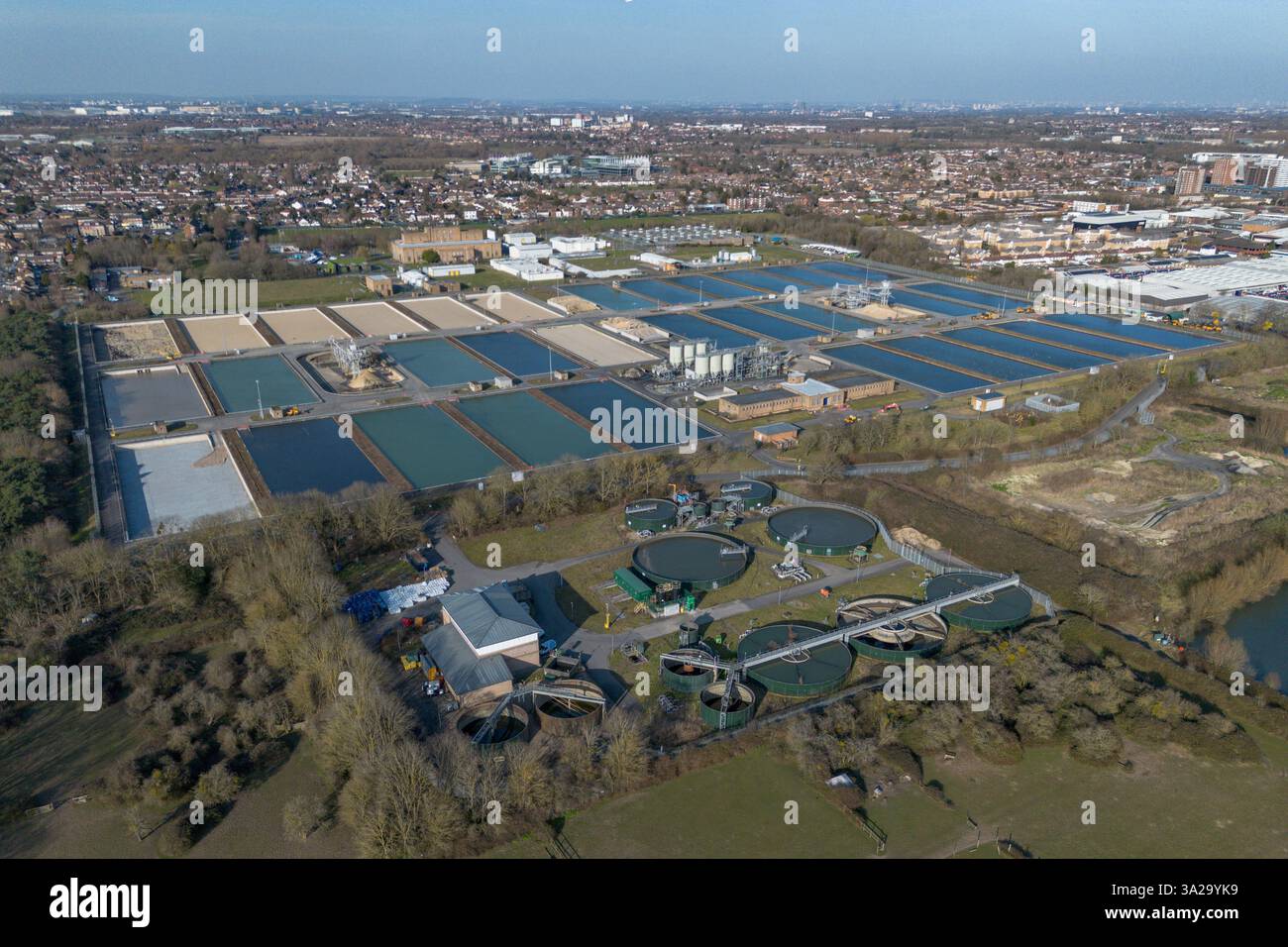 Aerial view of the Ashford Common Advanced Water Treatment Works ...