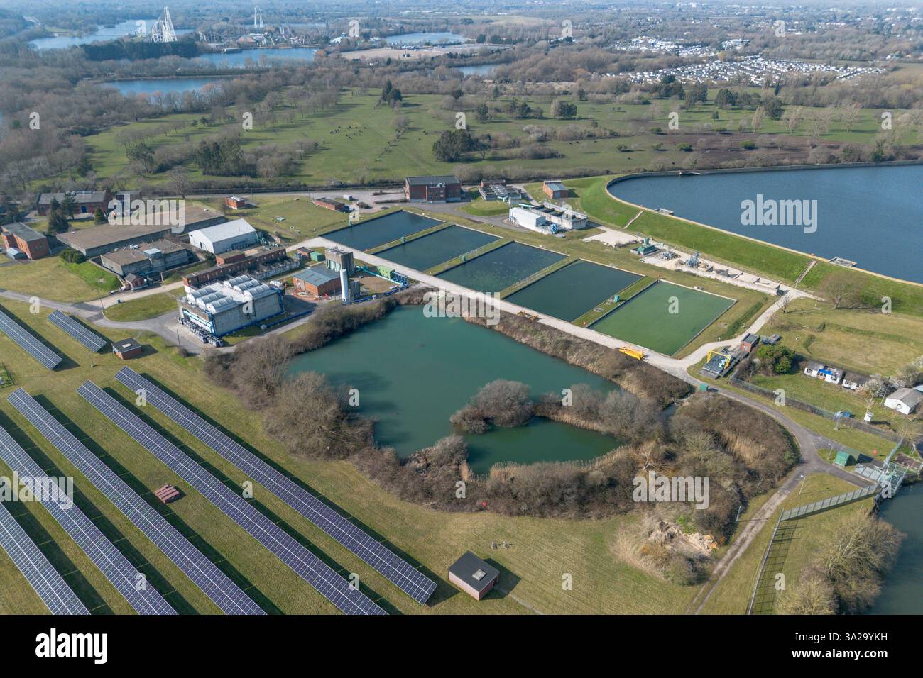 Aerial view of Northern Burway reservoir, Chertsey Water Treatment ...