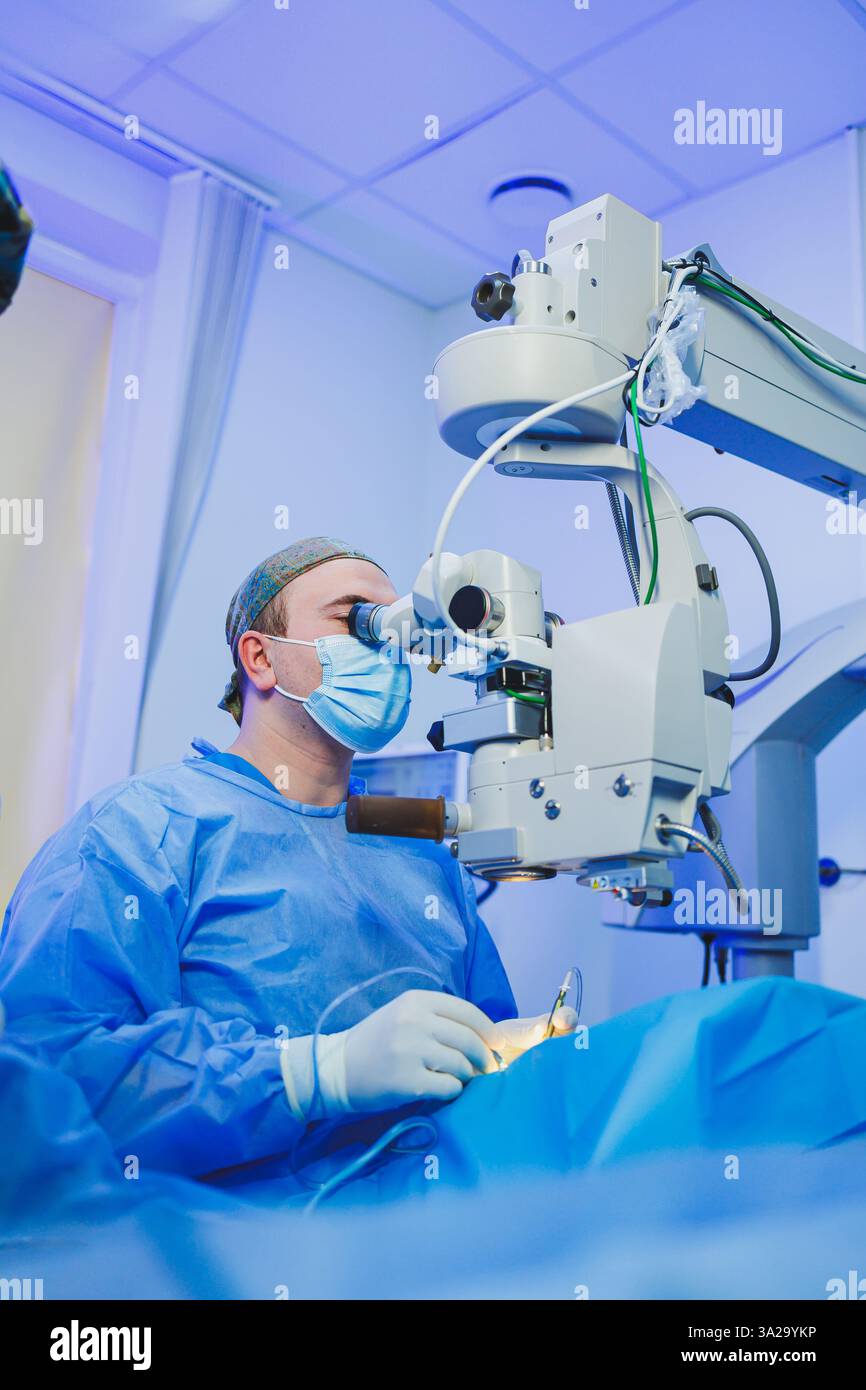 Operation under a surgical microscope for vision correction. Eye ...