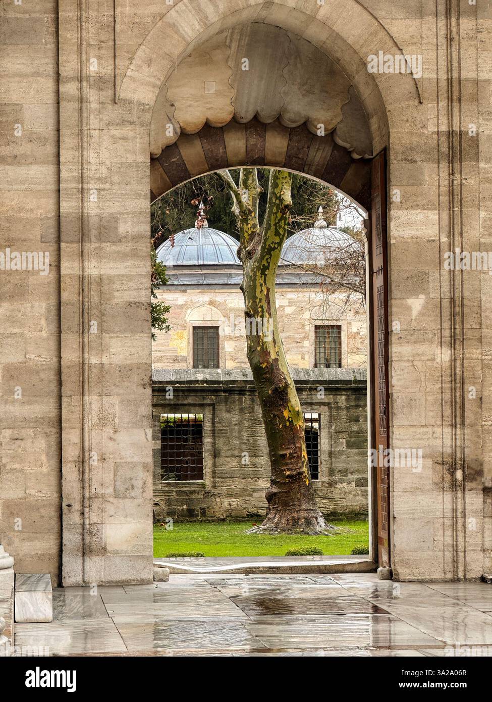 Courtyard of Suleymaniye Mosque with Archway Leading to Historic Dome ...
