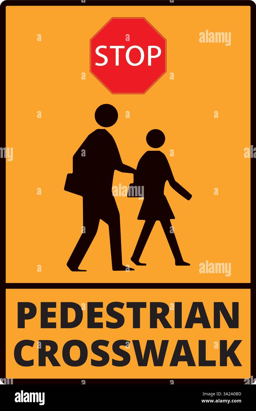 Yellow stop pedestrian crosswalk sign on a white background Stock ...