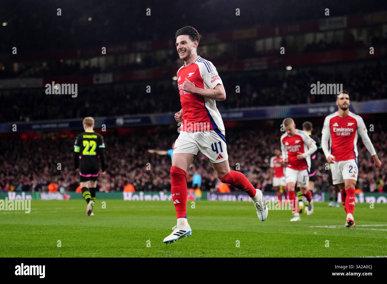 Arsenal's Declan Rice celebrates scoring their side's second goal of ...