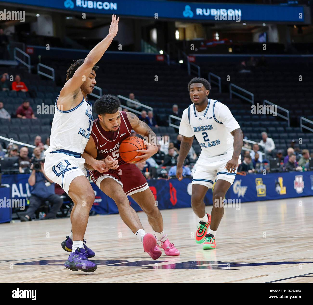 March 12, 2025: Fordham Rams Forward #5 Joshua Rivera tries to push to ...